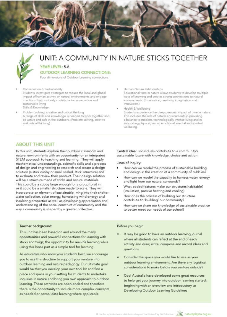 Yr 5-6 Inquiry: A Community in Nature STICKS Together Lesson Plan ...